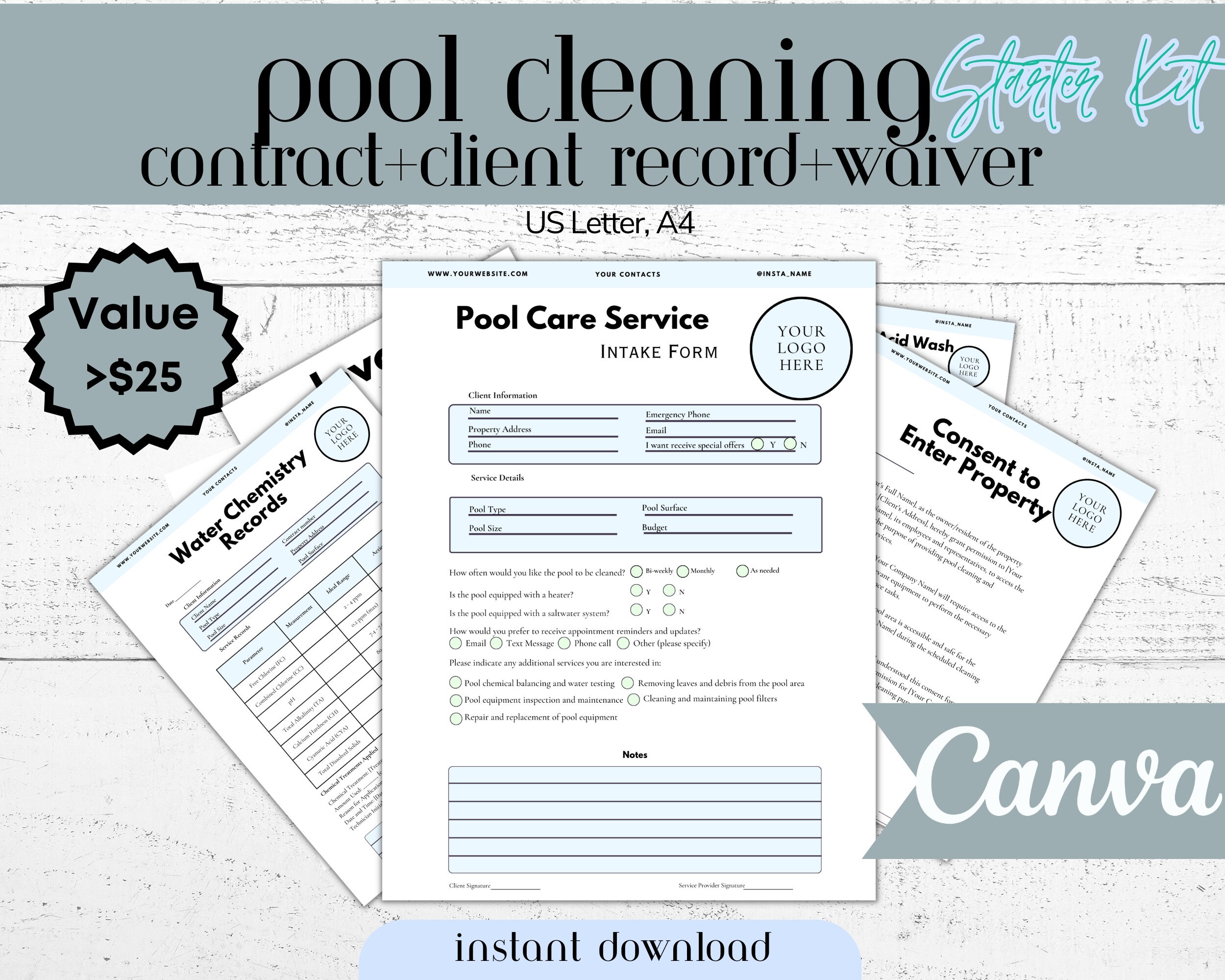 Pool Care Business Swimming Pool Maintenance Form Pool Cleaning ...
