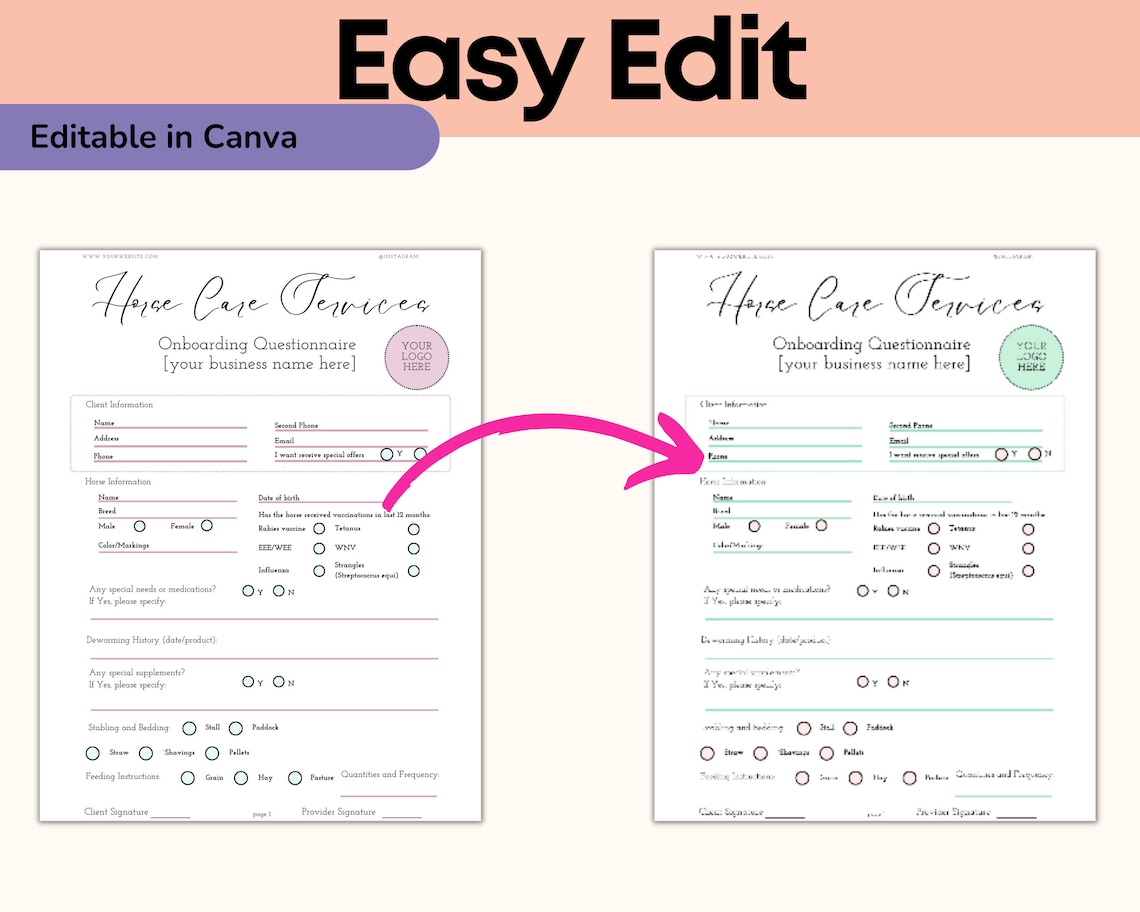 Horse Boarding Report Card Horse Intake Form Horse Boarding Business ...