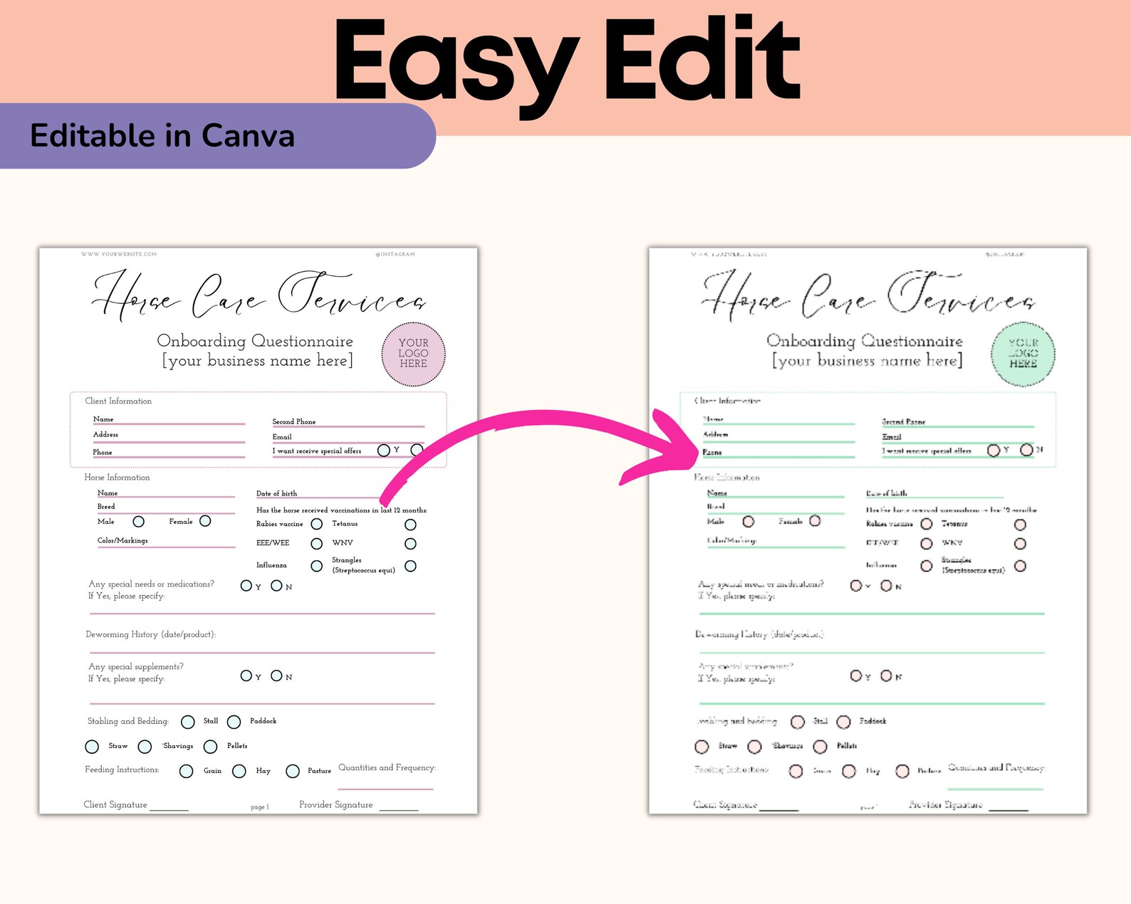 Horse Boarding Report Card Horse Intake Form Horse Boarding Business ...