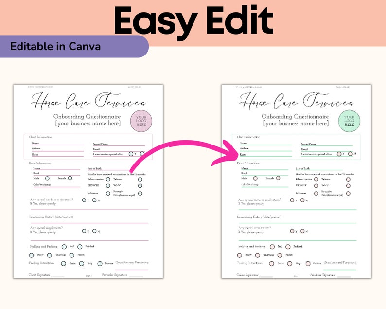 Horse Boarding Report Card Horse Intake Form Horse Boarding Business ...