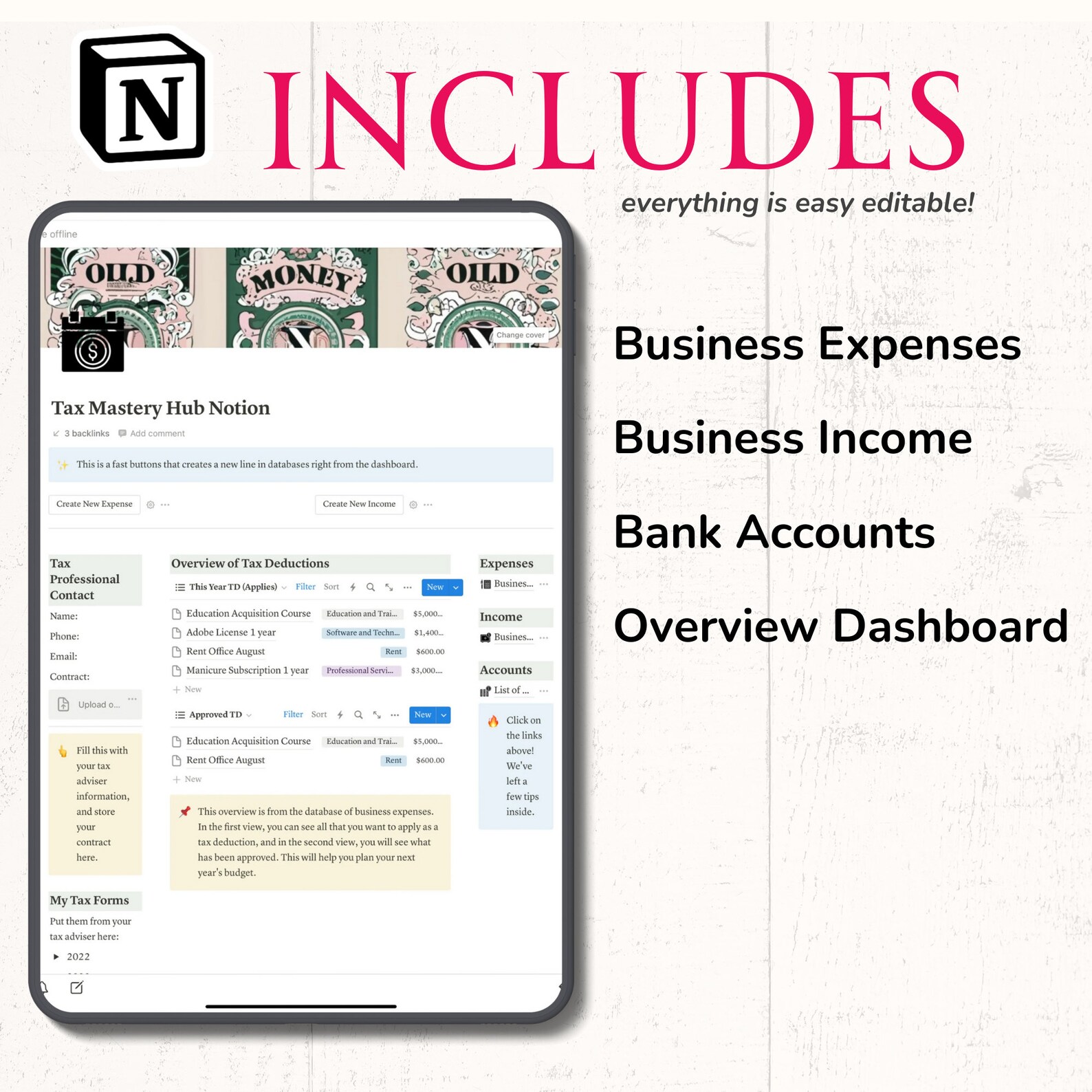 Tax Deduction Tracker Tax Return Binder Tax Return Notion Template Tax ...
