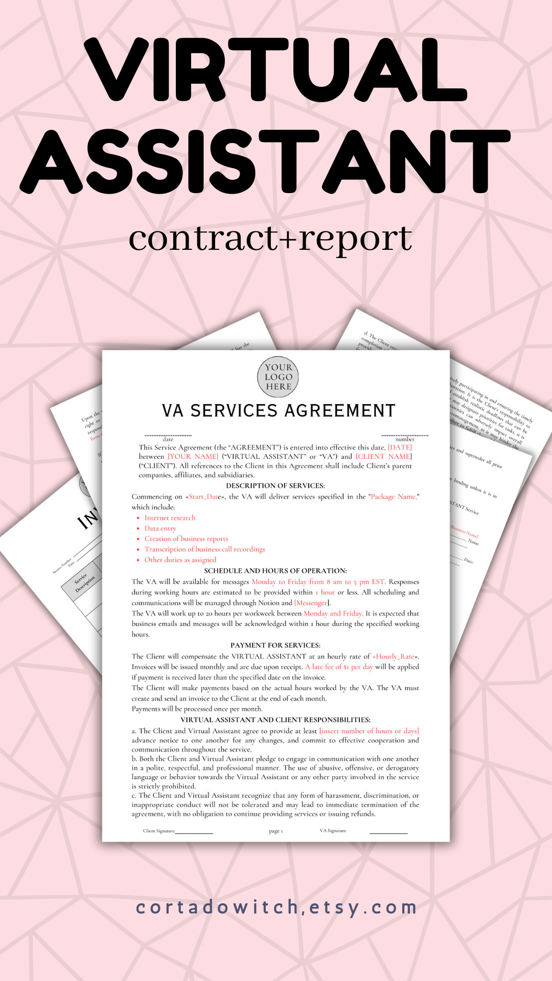 Virtual Assistant Contract Template VA Hourly Rate Contract Form ...