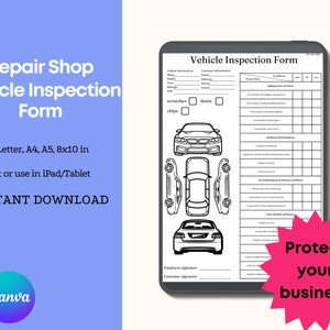 Vehicle Inspection Form Car Checking Repair Shop Intake Form - Etsy