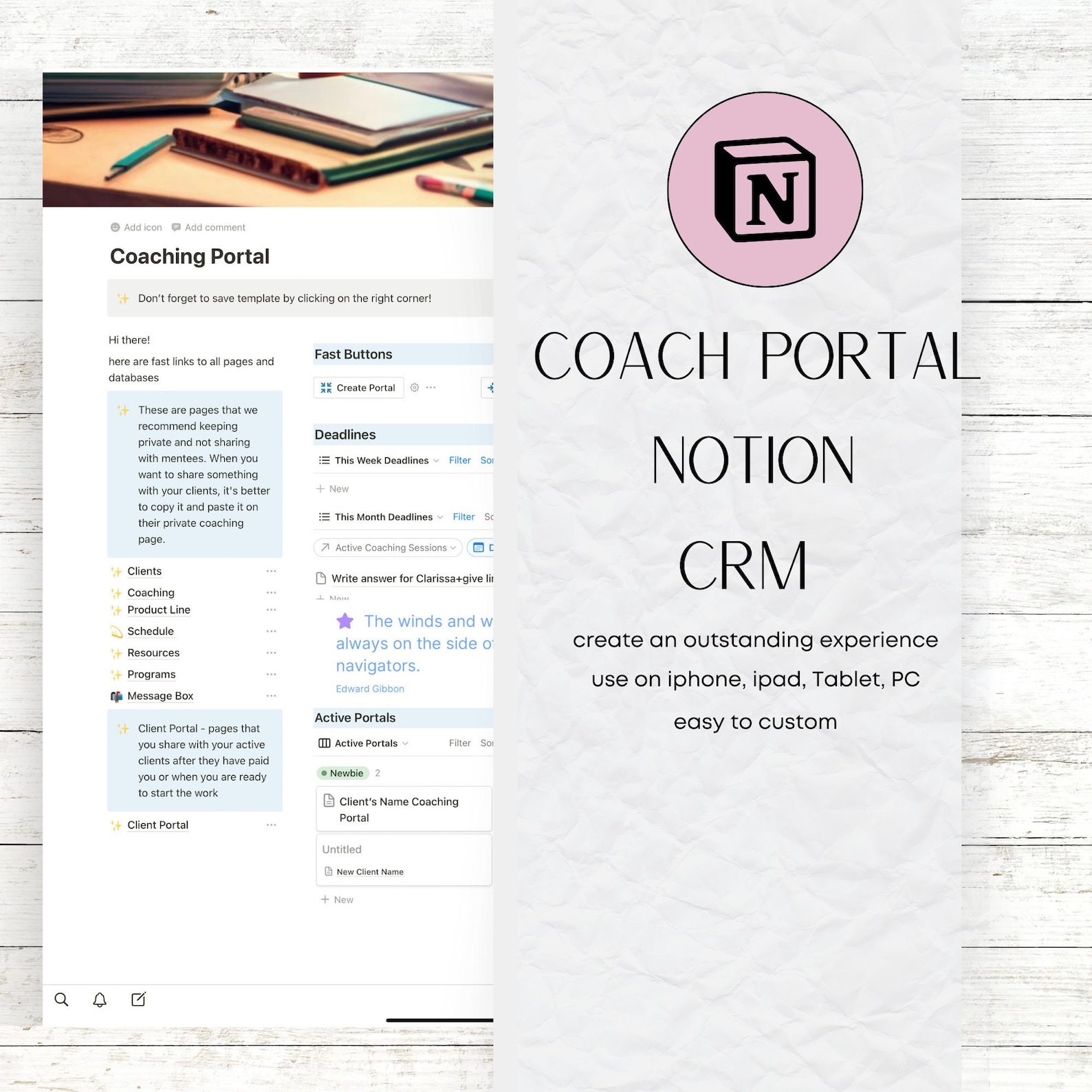 Coaching Portal Notion Template Coaching Client Portal Notion Crm ...