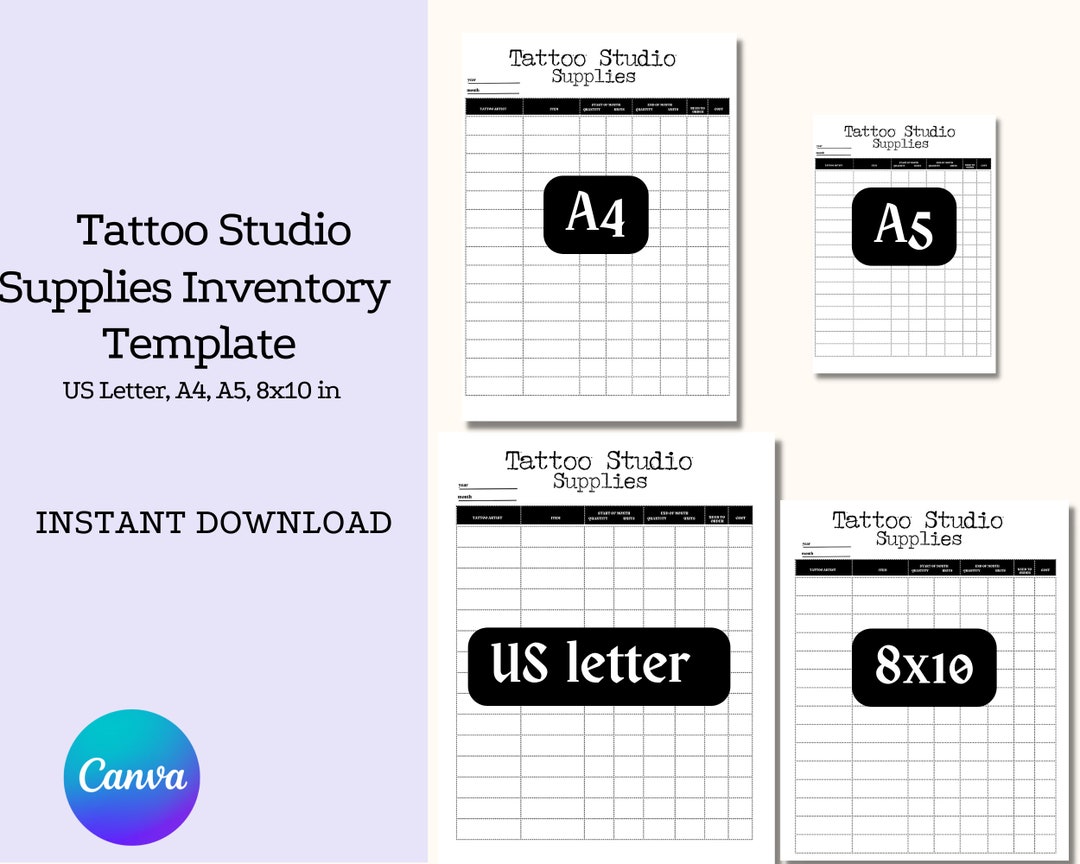 Tattoo Salon Printable Inventory Tracker Tattoo Shop Inventory Sheet ...