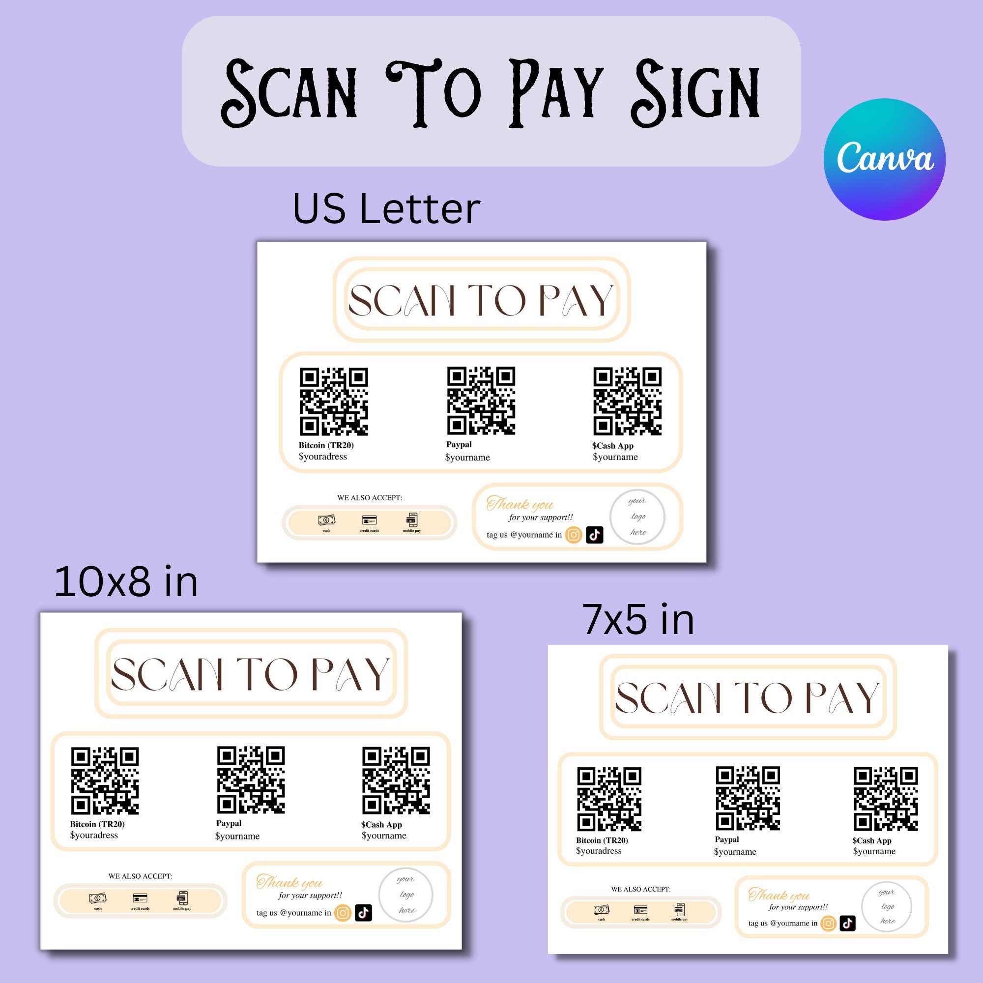 Retro Payment Sign Scan to Pay Template Sign Album Printable Editable ...