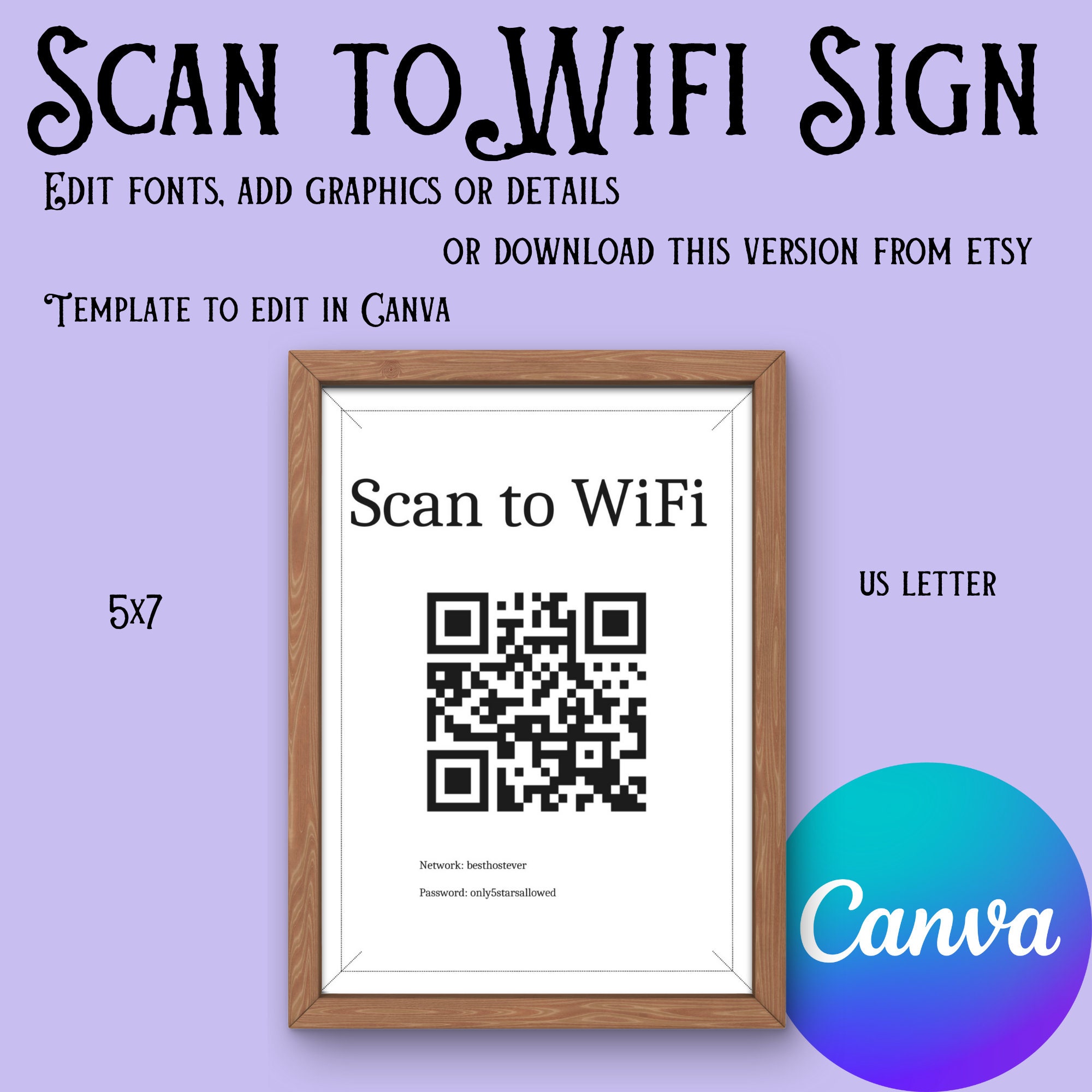 Scan to Wifi Sign Template Editable Airbnb Sign Editable Small Business ...