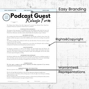 Podcast Agreement Podcast Guest Release Form Podcast Branding Template ...