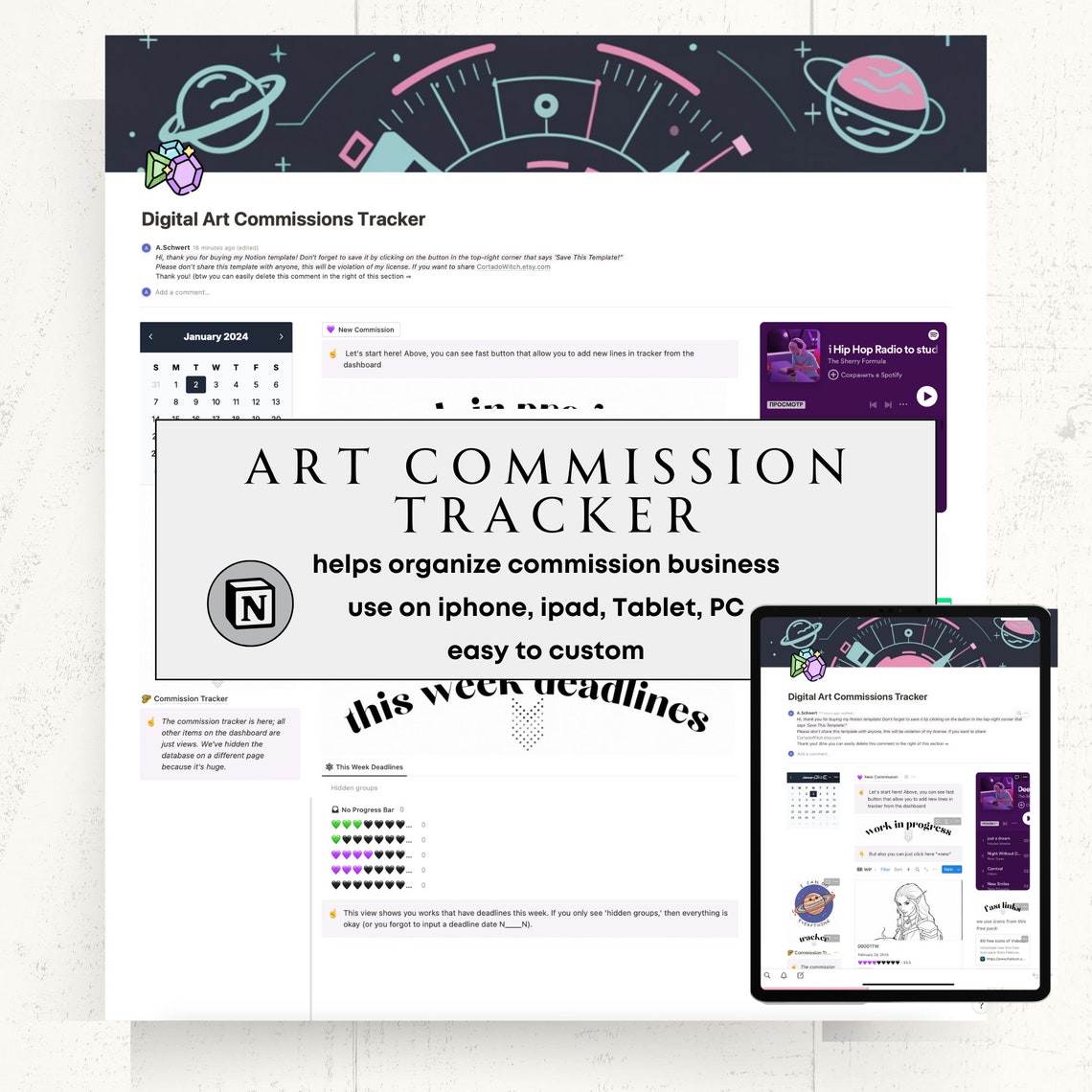 Art Commission Tracker Template Notion Artist Organizer Art Commissions ...