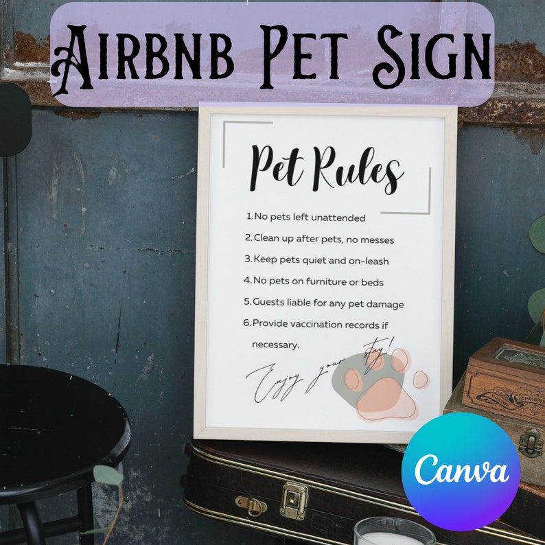 Pet Rules Sign Template Pet in Property Rules Sign Printable Airbnb Pet ...