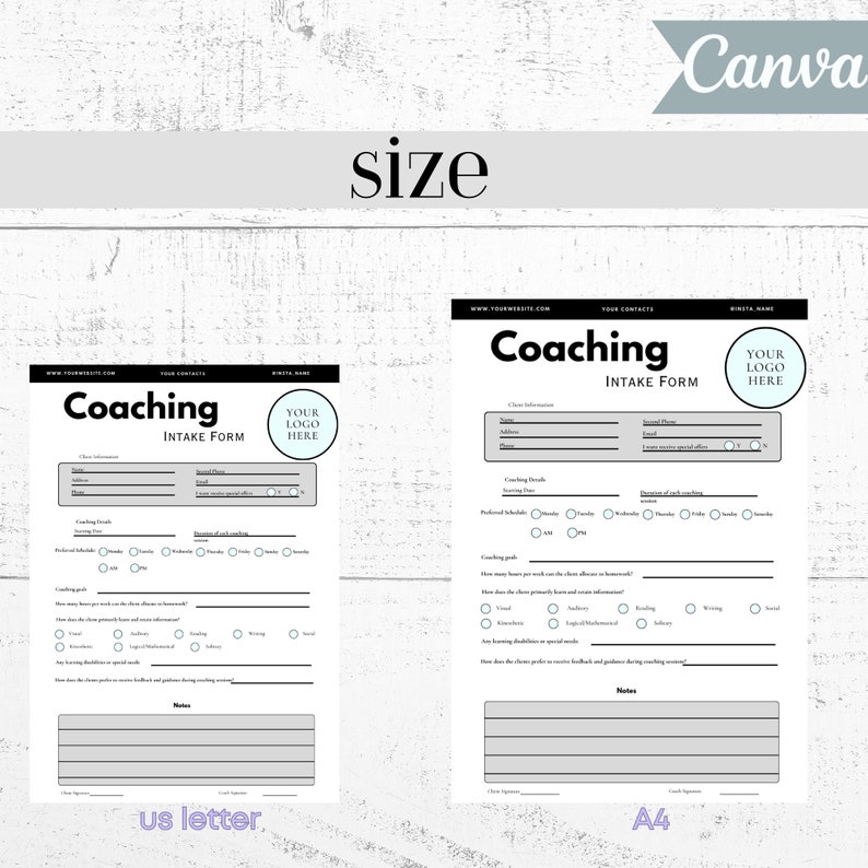Coaching Contract Template Coach Client Intake Form Coach Invoice Form ...