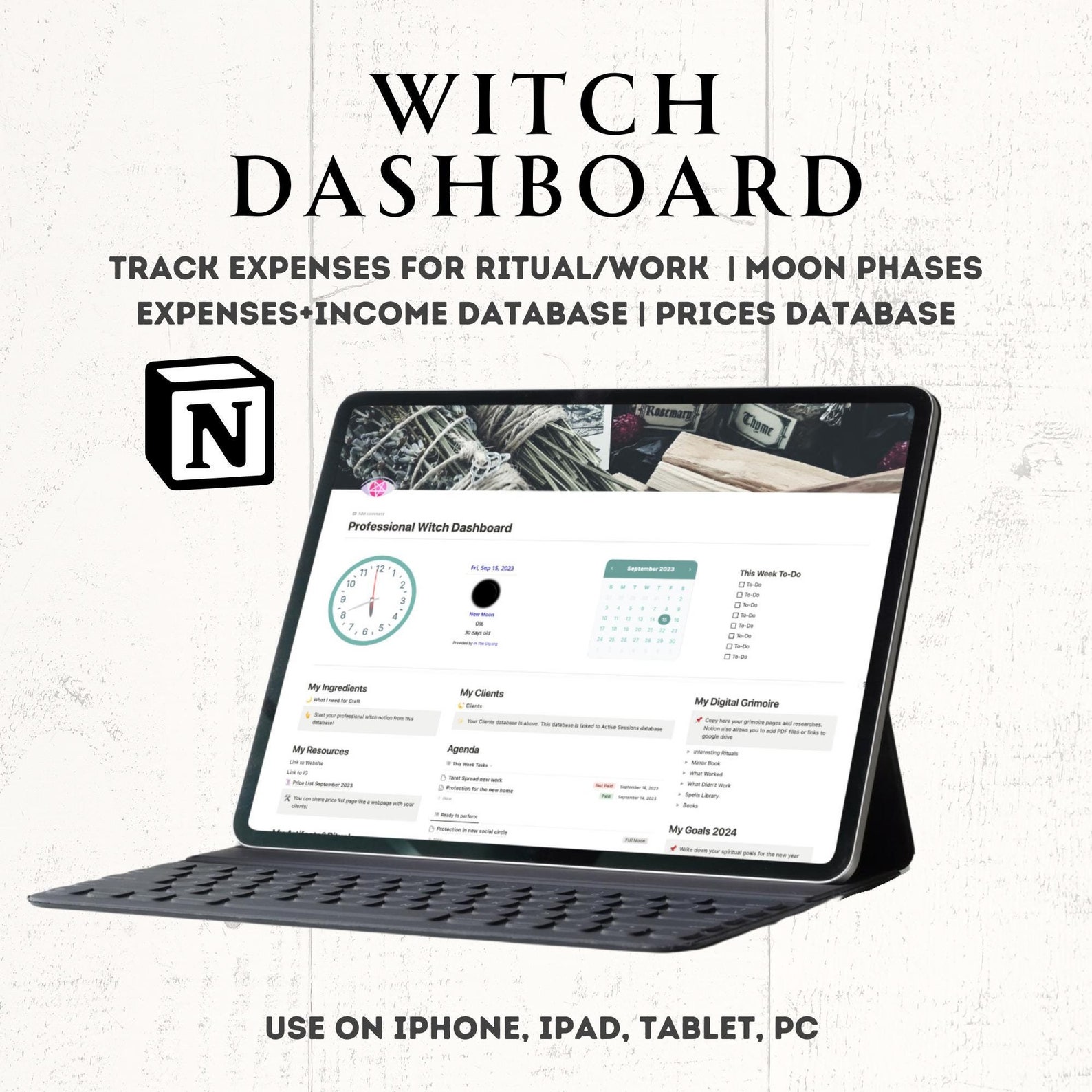 Practicing Witch Notion Template Professional Witch CRM Witch Ingredient Tracker Spreadsheet ...