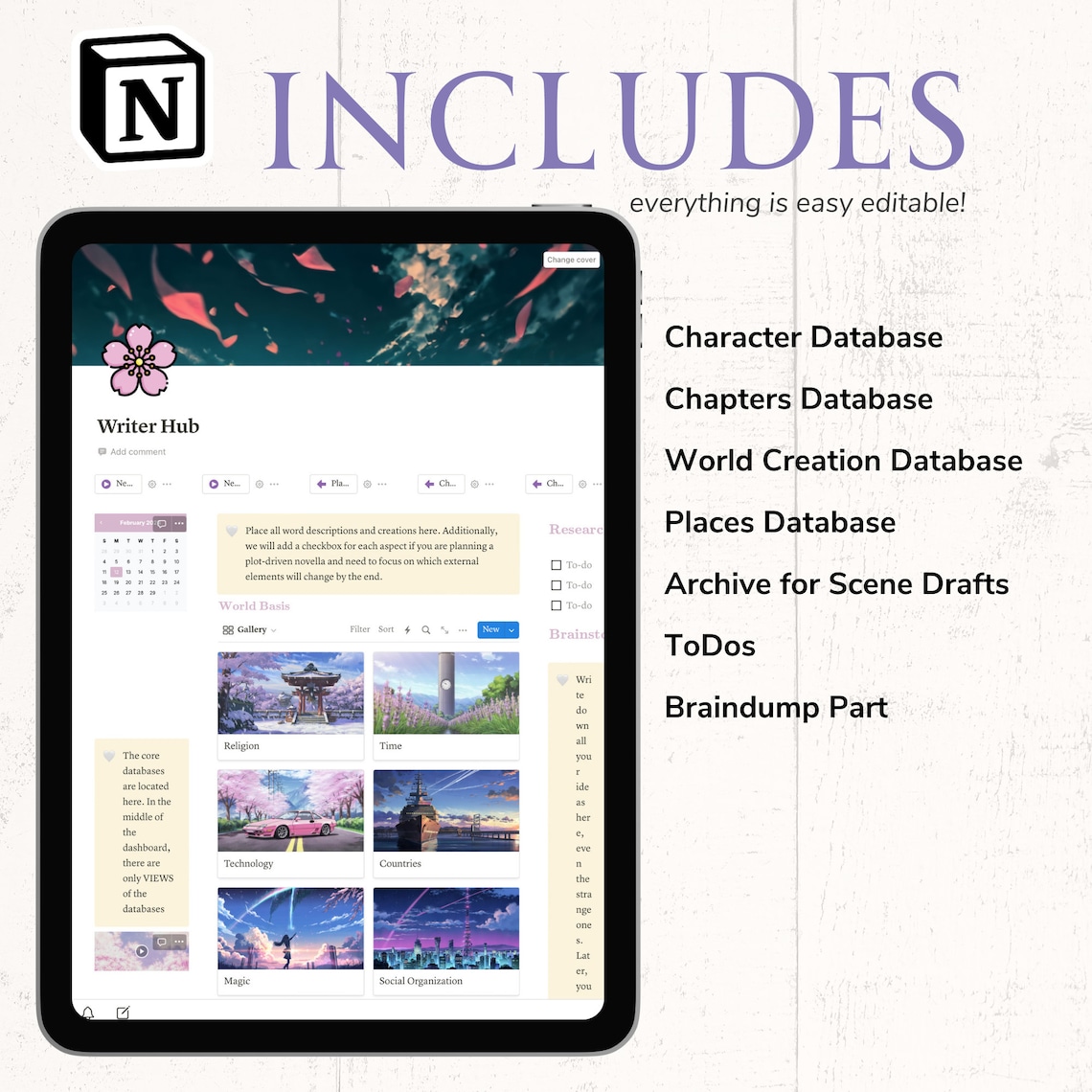 Novel Planner Writer's Notion Template Novel Planning Idea Organizer ...