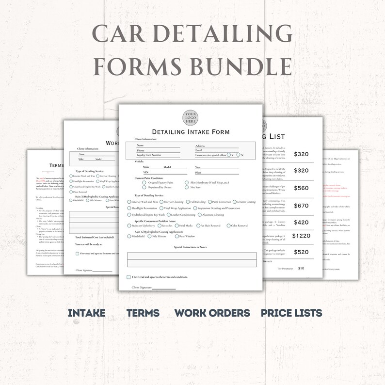 Mobile Detailing Service 9 Pages Auto Detailing Intake Form Vehicle ...
