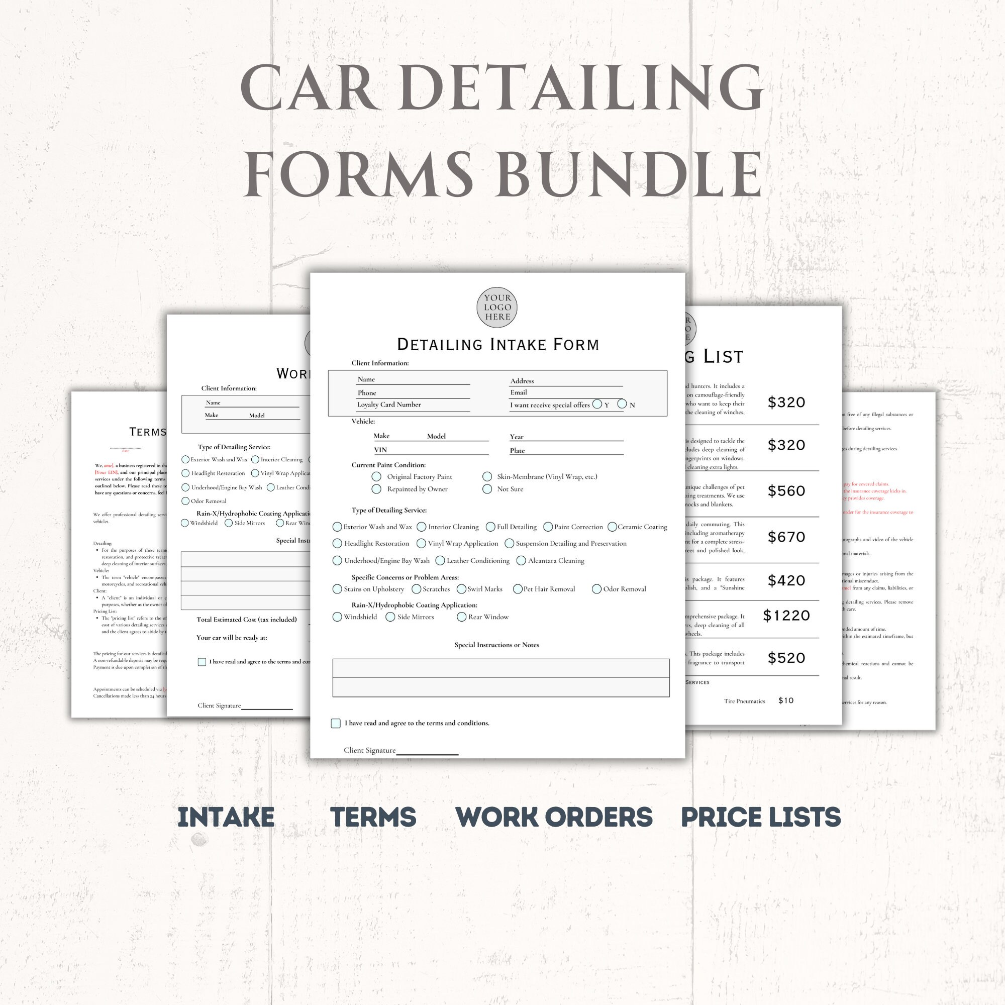 Mobile Detailing Service 9 Pages Auto Detailing Intake Form Vehicle ...