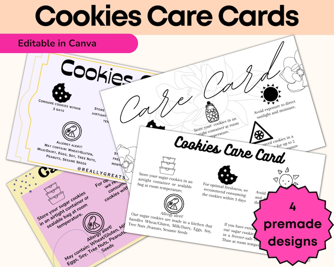 Cookies Care Card Bundle Sugar Cookie Cake Card Template Bakery ...