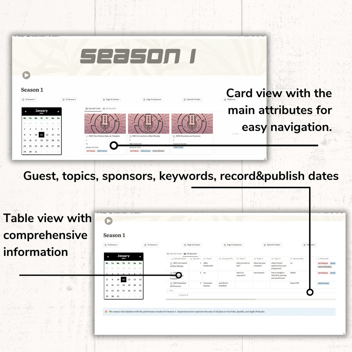 Podcast Planner Podcast Content Planner Spreadsheet in Notion Template ...