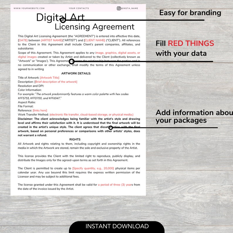 Digital Art Licensing Agreement Digital Artist Copyright Forms Artwork ...