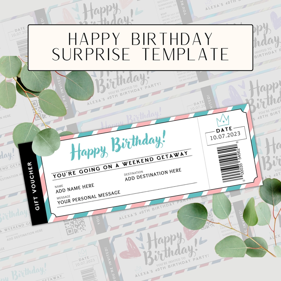 Fake Ticket Template Event Ticket Happy Birthday Surprise Voucher ...