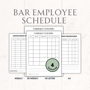 Bar Employee Schedule Template Bar Shift Time List Bartender Working ...