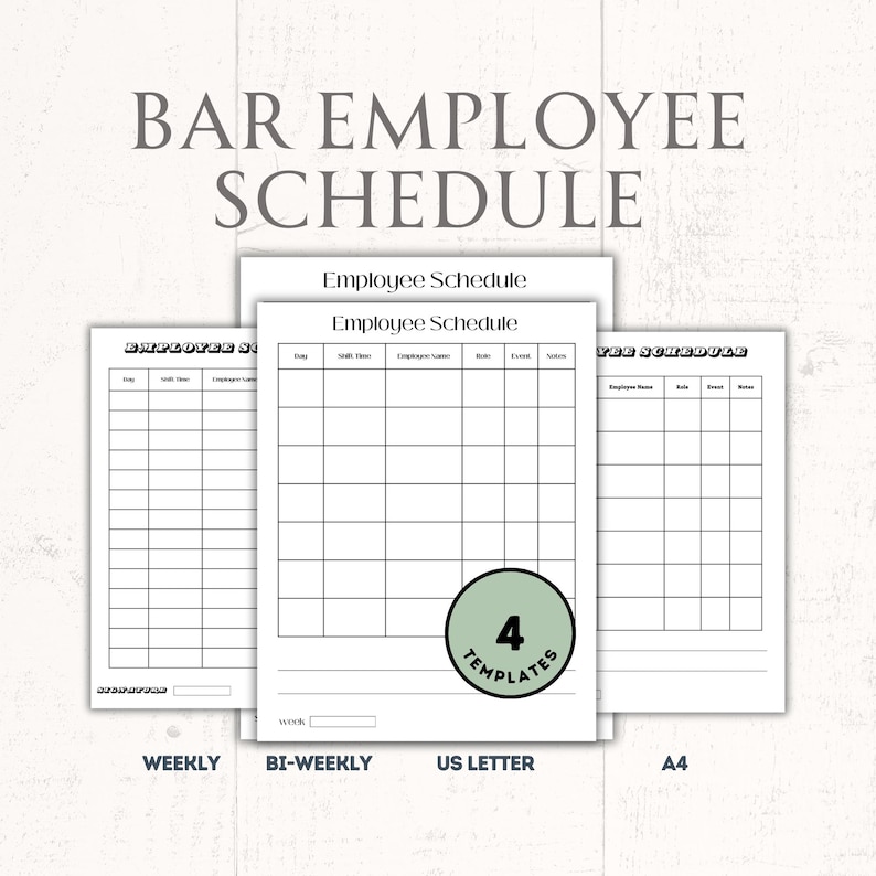 Bar Employee Schedule Template, Staff Shift List (printable PDF, Canva ...