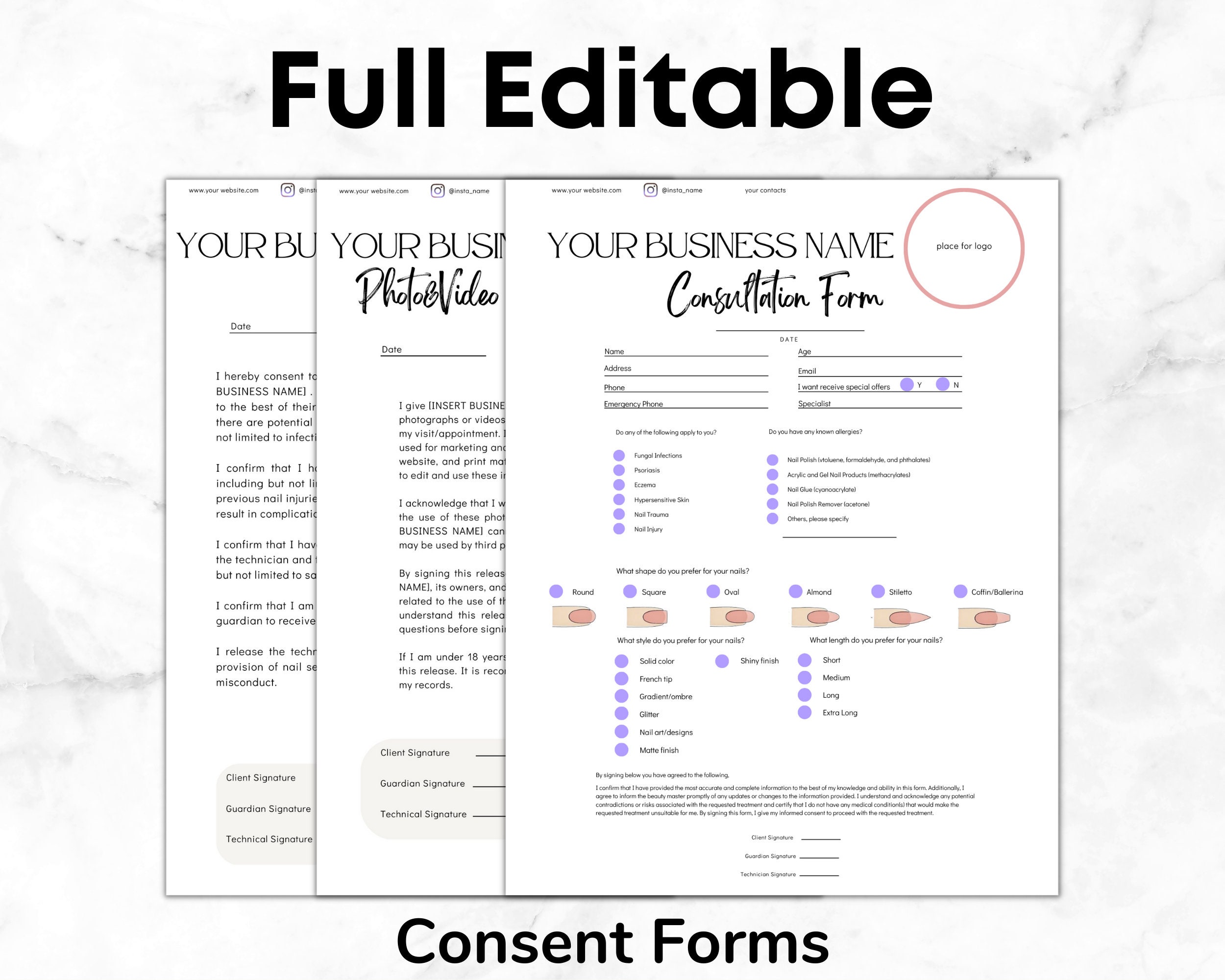 Nail Customer Consult Form Nail Tech Bundle Nail Client Form Nail Tech ...