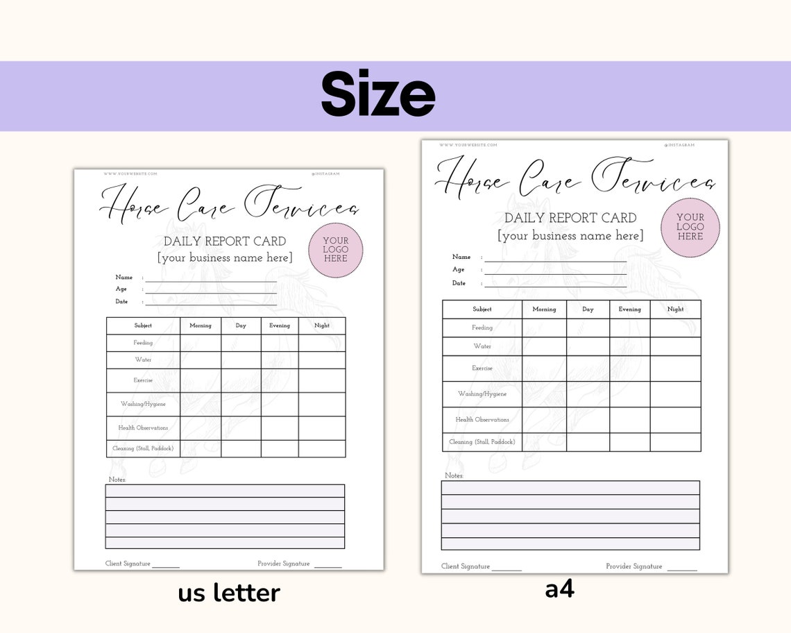 Horse Boarding Report Card Horse Intake Form Horse Boarding Business ...