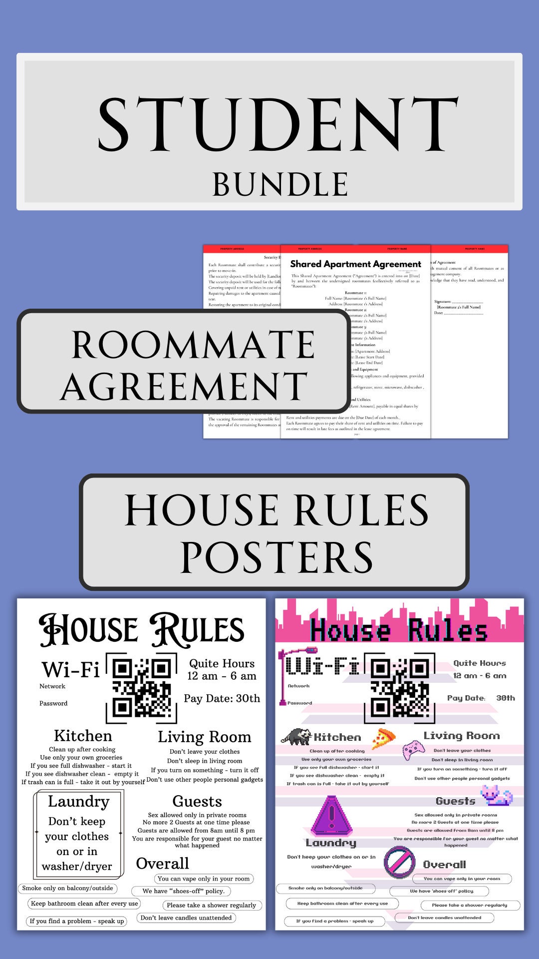 Roommate Contract Roommate Agreement Dorm Rules Shared Accommodation ...