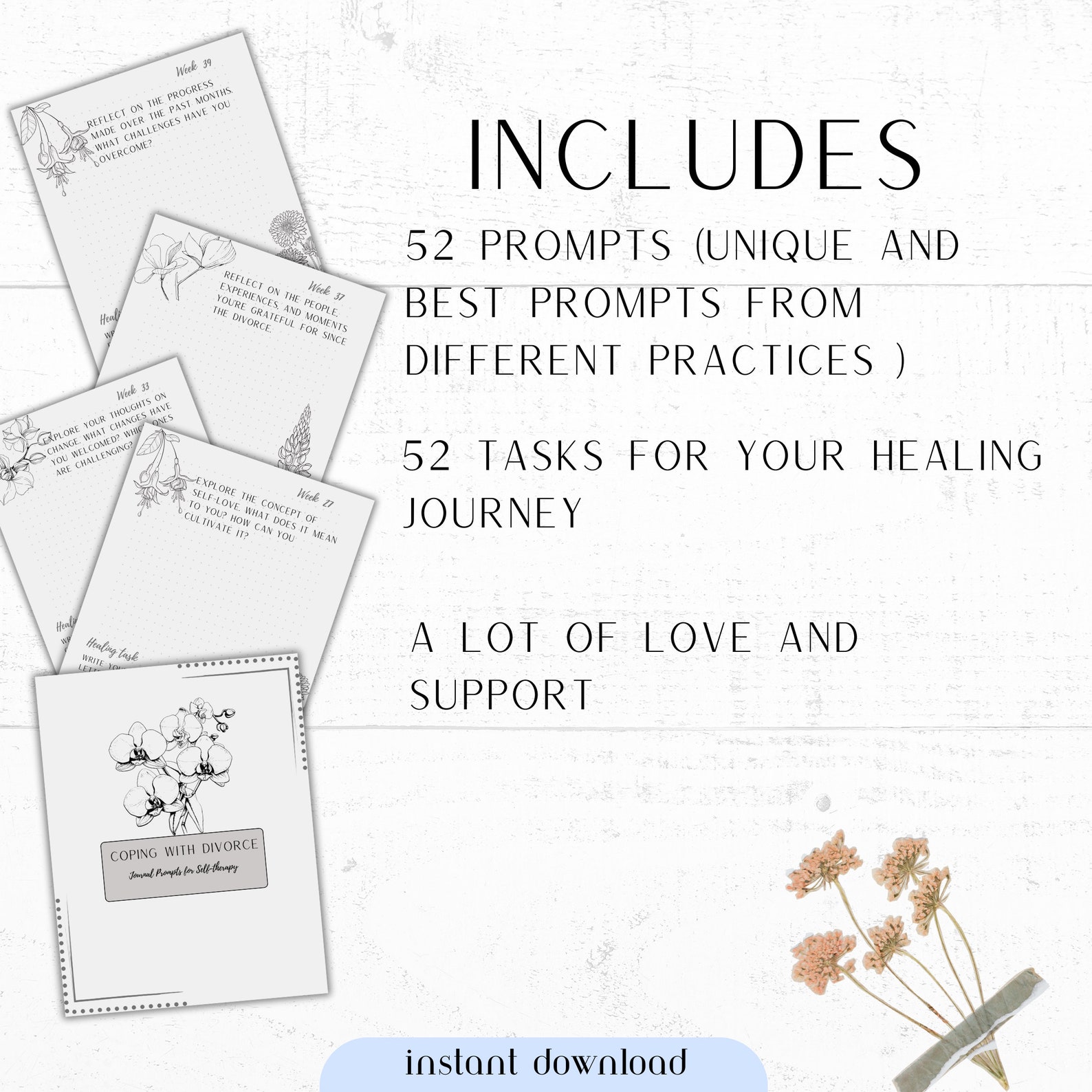 Divorce Therapy Guided Journal Prompts Mental Health Printable Breakup ...