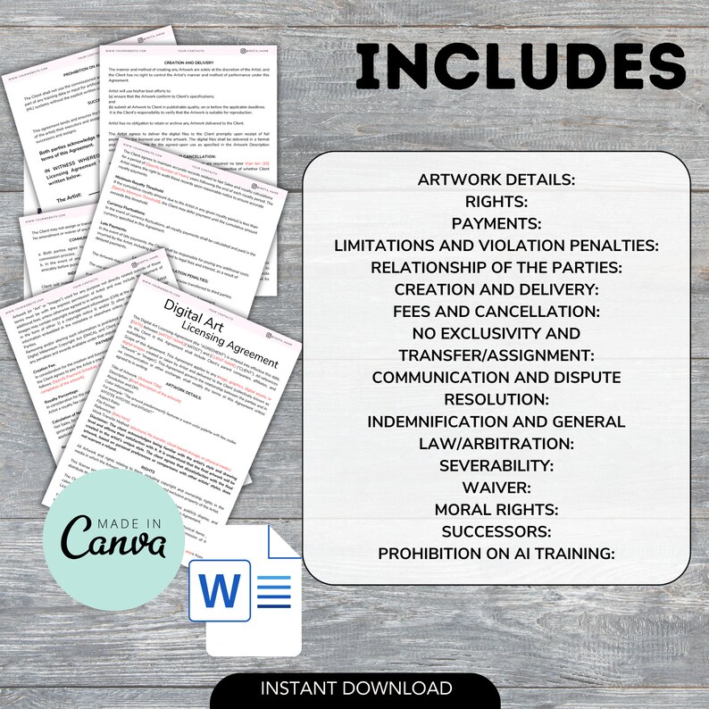 Digital Art Licensing Agreement Digital Artist Copyright Forms Artwork ...