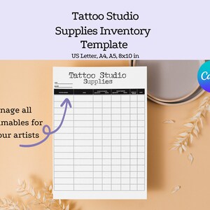 Tattoo Salon Printable Inventory Tracker Tattoo Shop Inventory Sheet ...