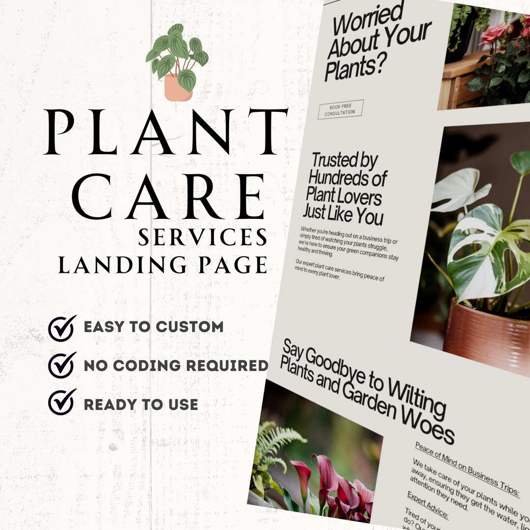 Houseplants Business Template Plant Care Service Landing Page Side ...