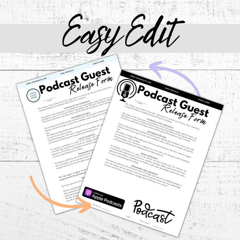 Podcast Agreement Podcast Guest Release Form Podcast Branding Template ...