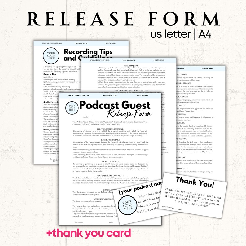 Podcast Starter Kit Podcast Forms Podcast Planner Podcast Guest Release ...