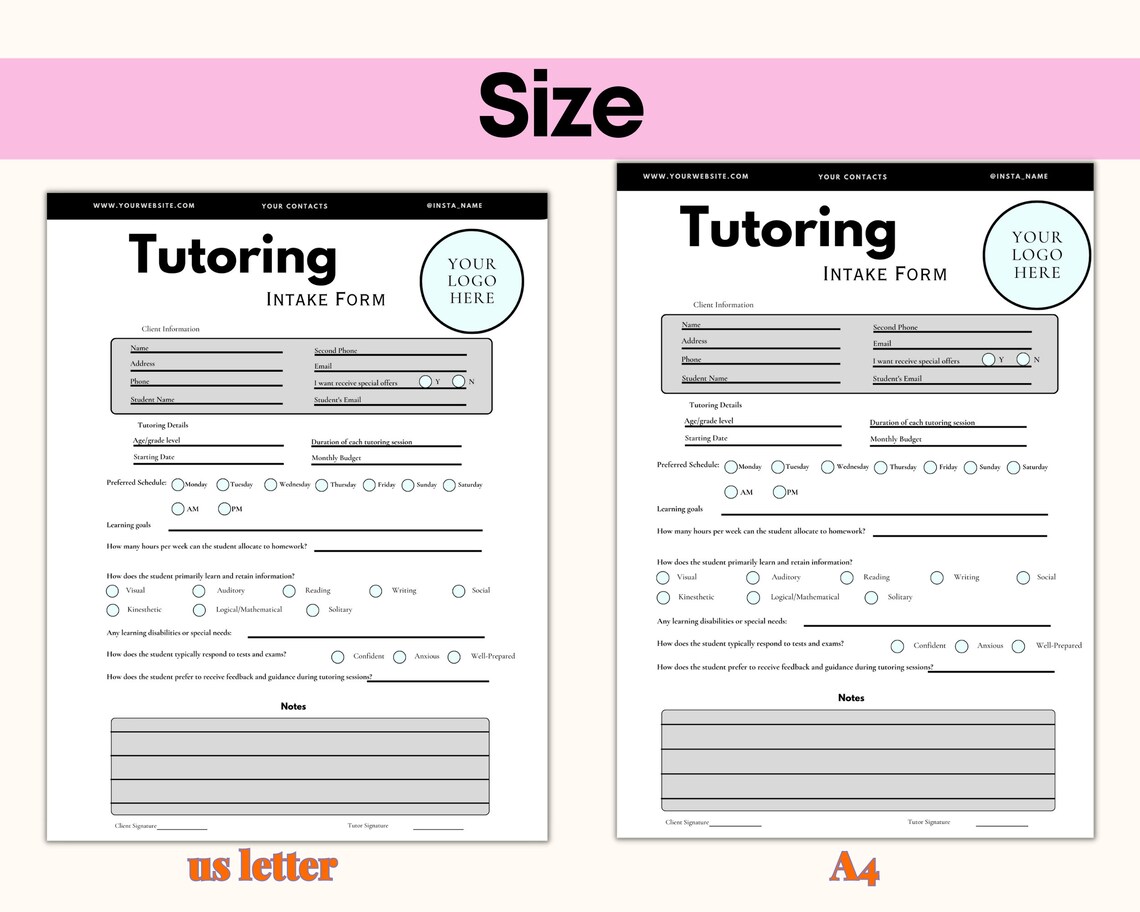 Private Tutor Contract 2024 Student Intake Form Tutoring Agreement ...