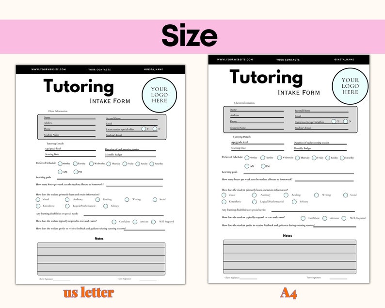 Private Tutor Contract 2024 Student Intake Form Tutoring Agreement ...