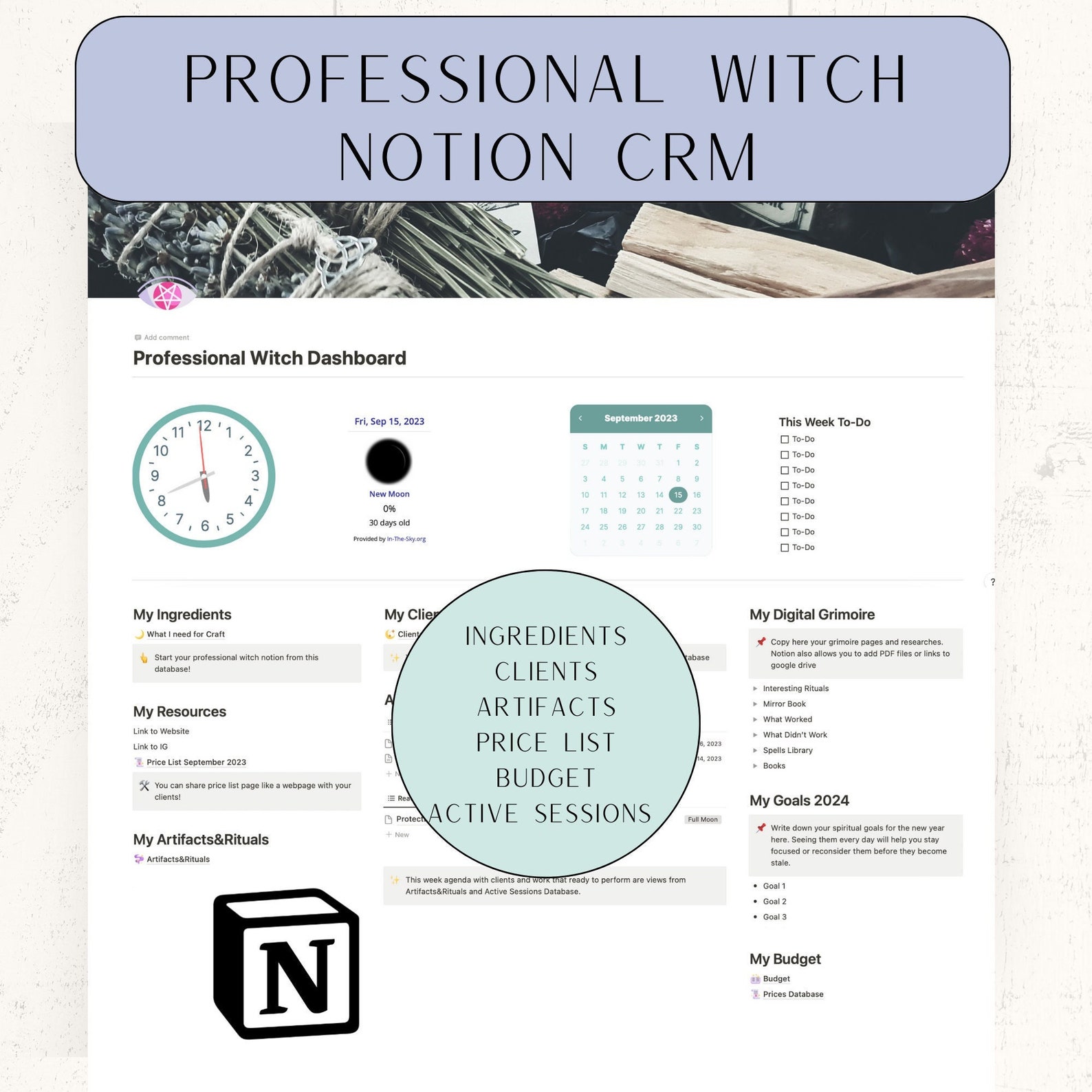 Practicing Witch Notion Template Professional Witch CRM Witch Ingredient Tracker Spreadsheet ...