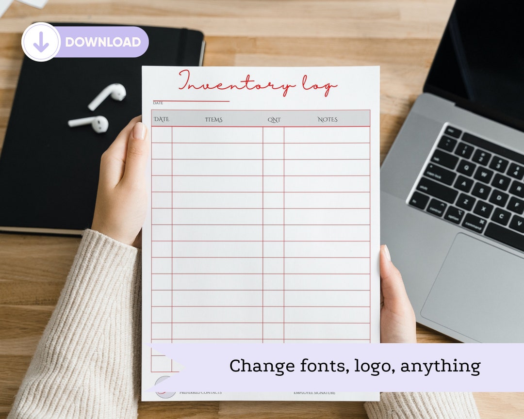 Printable Inventory Tracking Sheet Inventory Log Product Inventory List ...