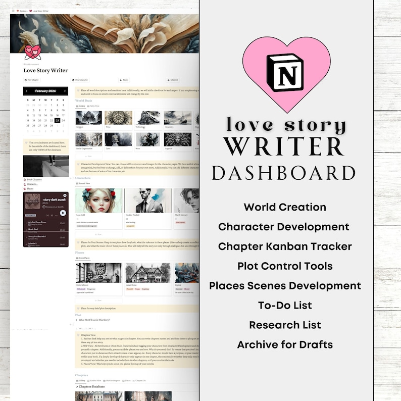 Notion Template for Writer Gift Plot Romance Novel Writing Template Notion Writing Structure ...