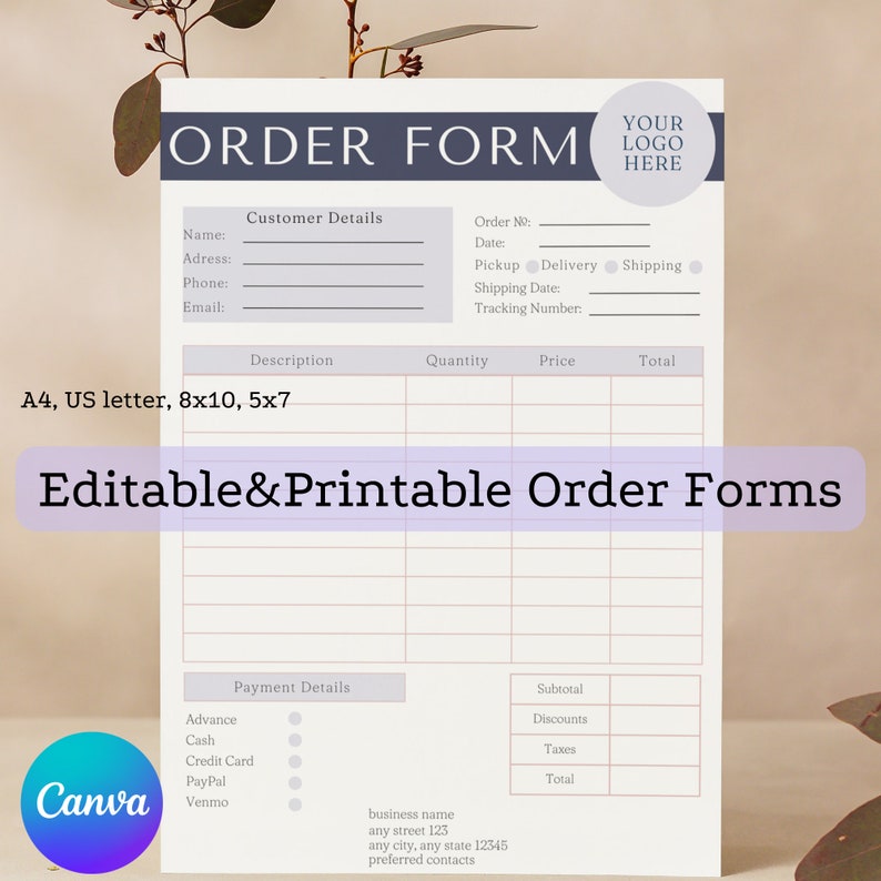 Editable Inventory Management Form Custom Order Form Template Inventory ...