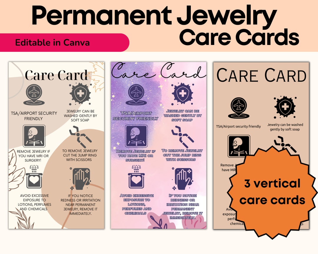 Permanent Jewelry Care Card Bundle Vertical Care Cards Permanent ...