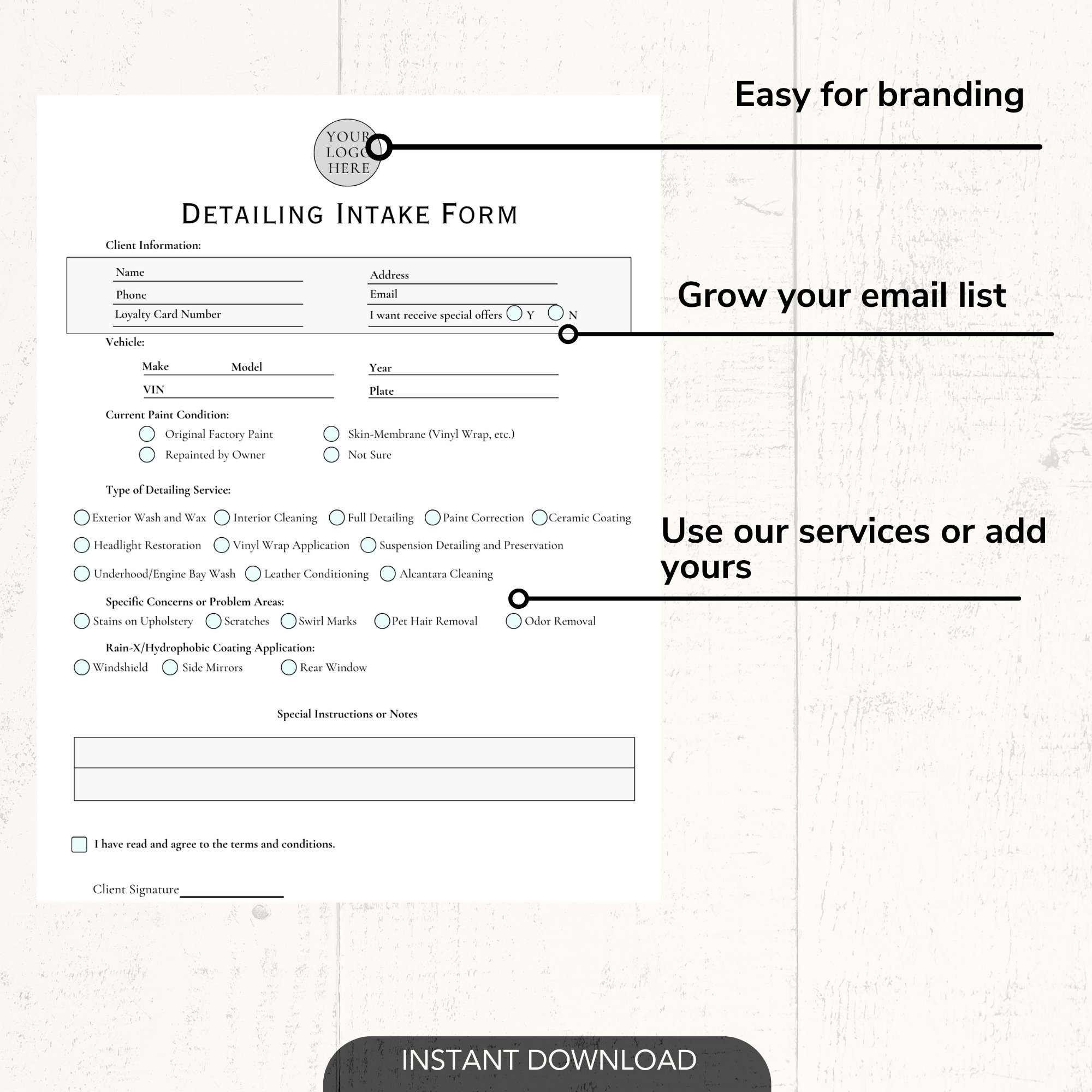 Detailing Business Forms Vehicle Detailing Services Terms and ...