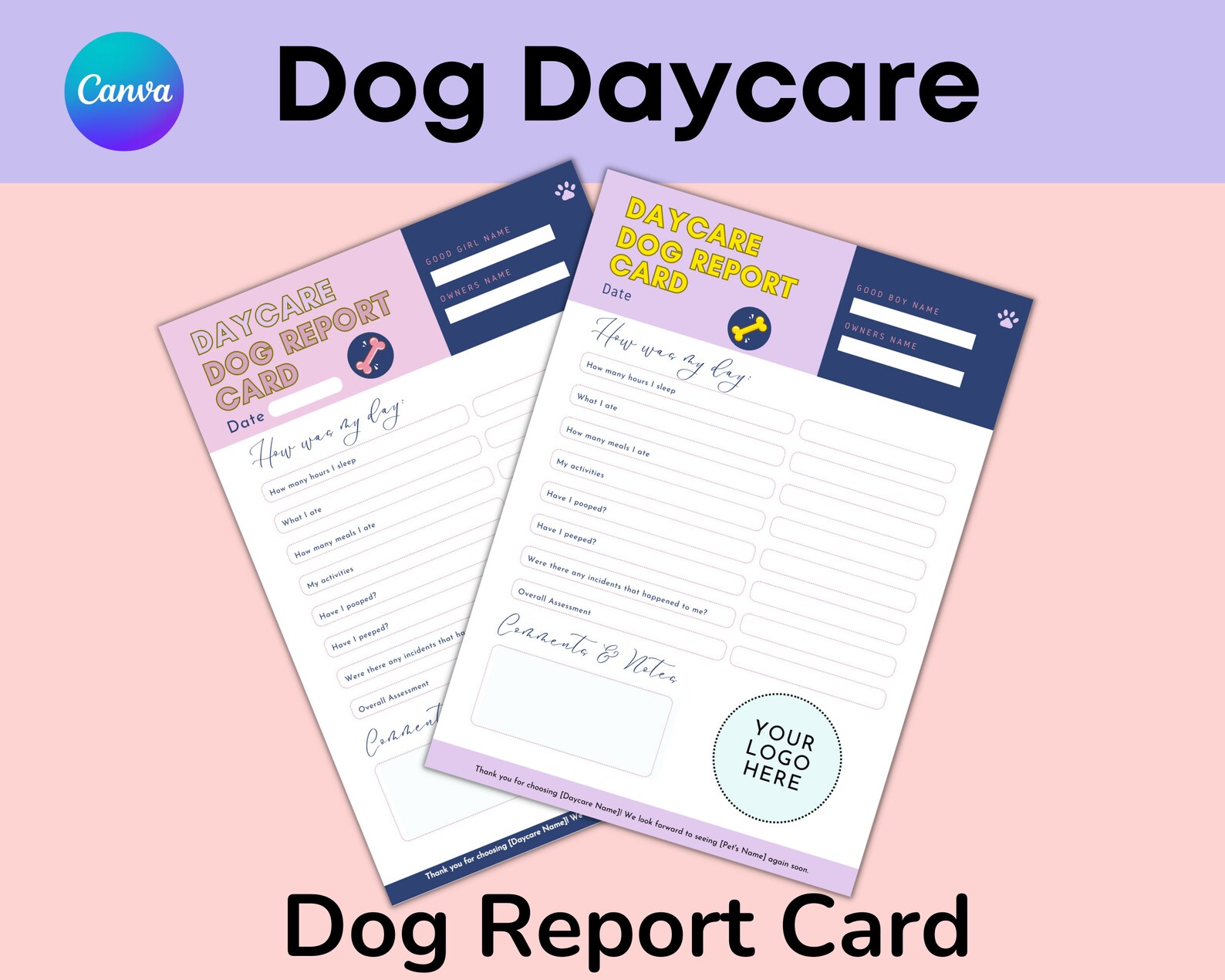 Dog Report Card Dog Walking Report Form Pet Boarding Business Pet ...