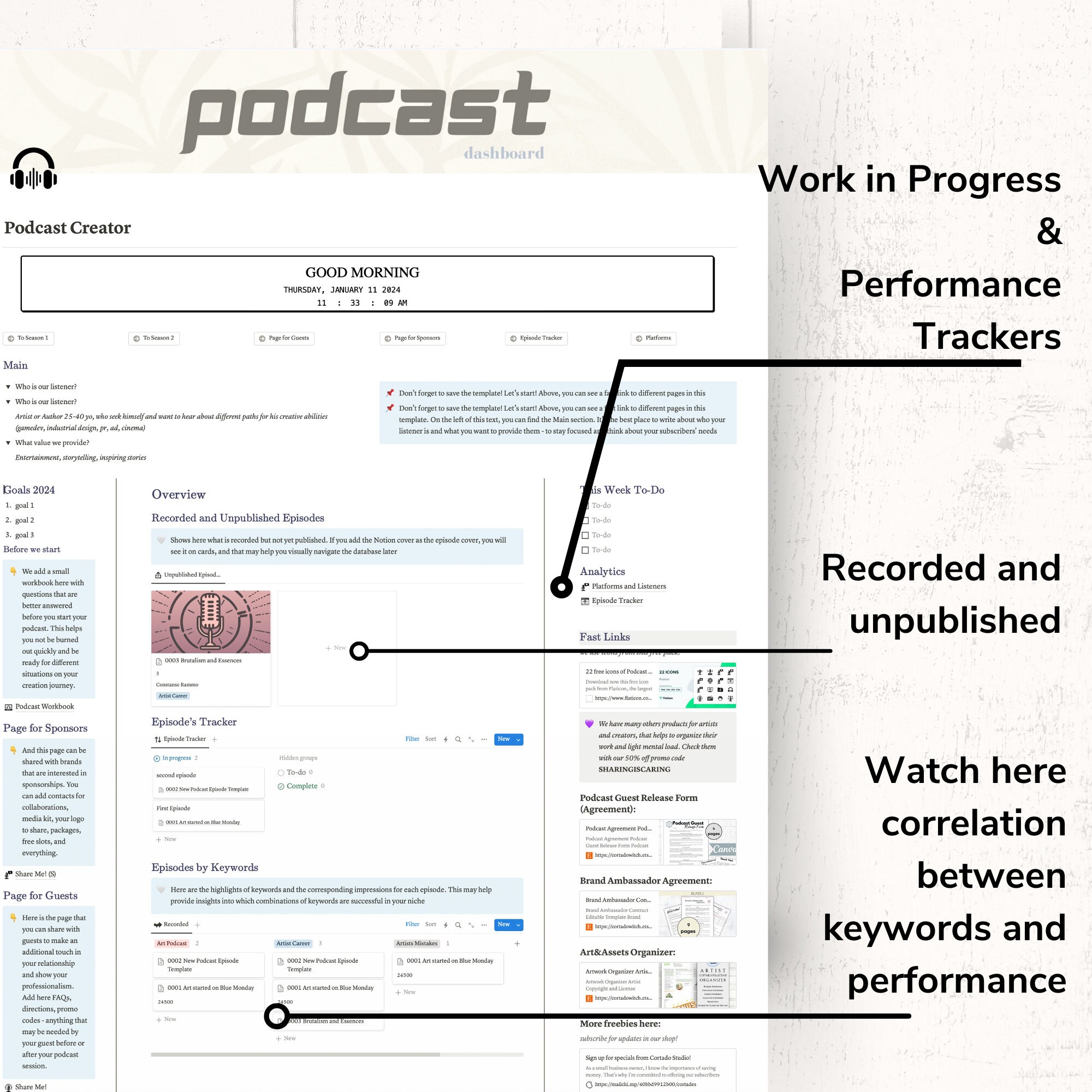 Podcast Planner Podcast Content Planner Spreadsheet in Notion Template ...