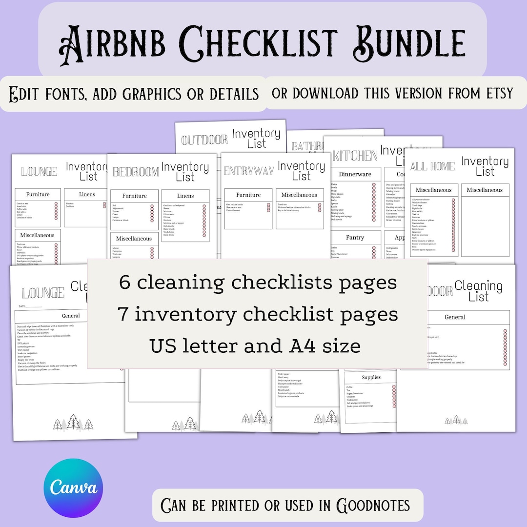 Airbnb Checklist Template Bundle Editable Airbnb Inventory Checklist ...