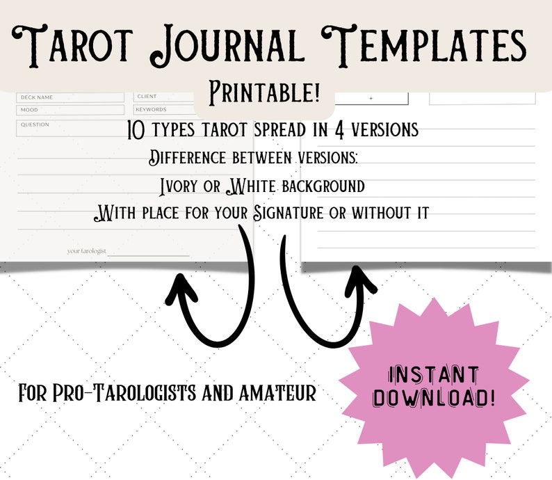 Tarot Reader Journal Printable Tarot Reader Clients Spreads Journal ...