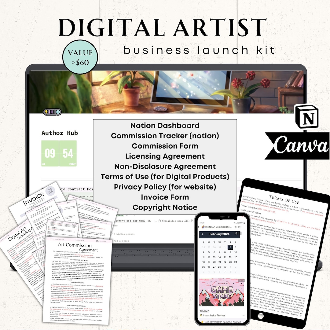 Digital Artist Business Bundle Art Commission Agreement Licensing ...