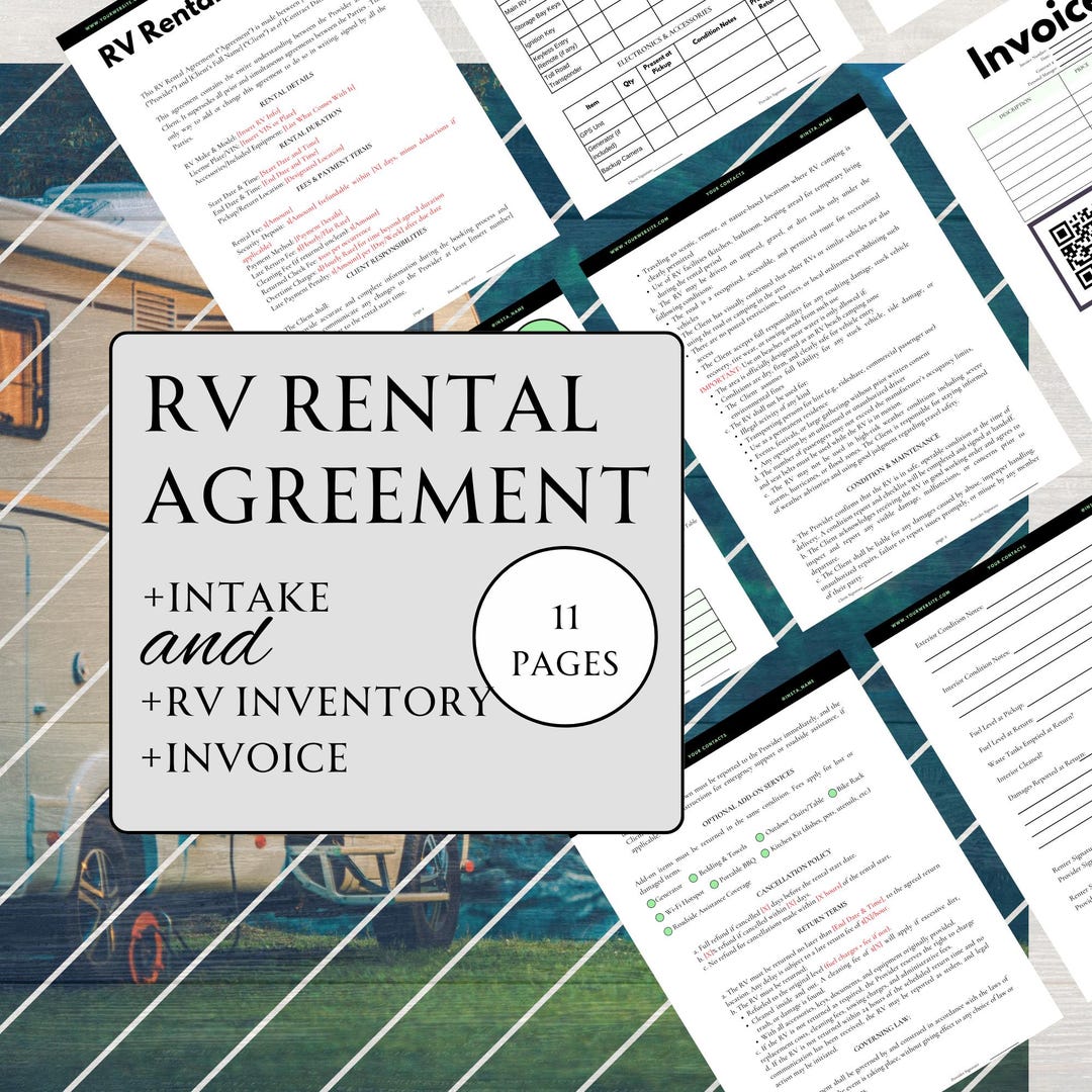 RV Rental Contract RV Camper Inventory Checklist Pickup Form Template ...