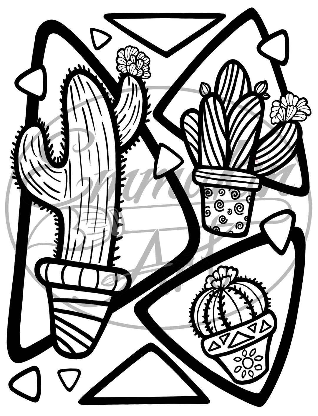 Cactus Trio in Triangles,colouring in Page,downloadable,digital File ...