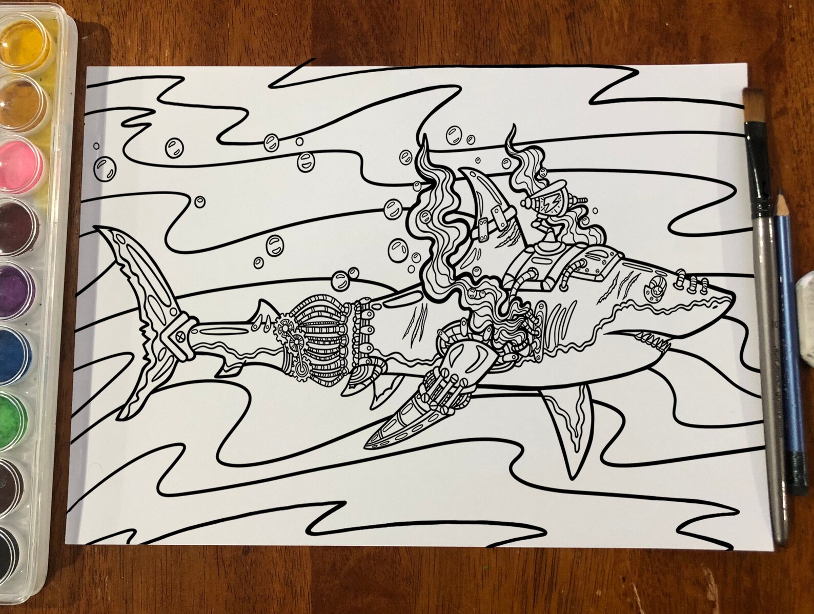 Steampunk Shark, Colouring in Page, Downloadable, Digital File Digital ...
